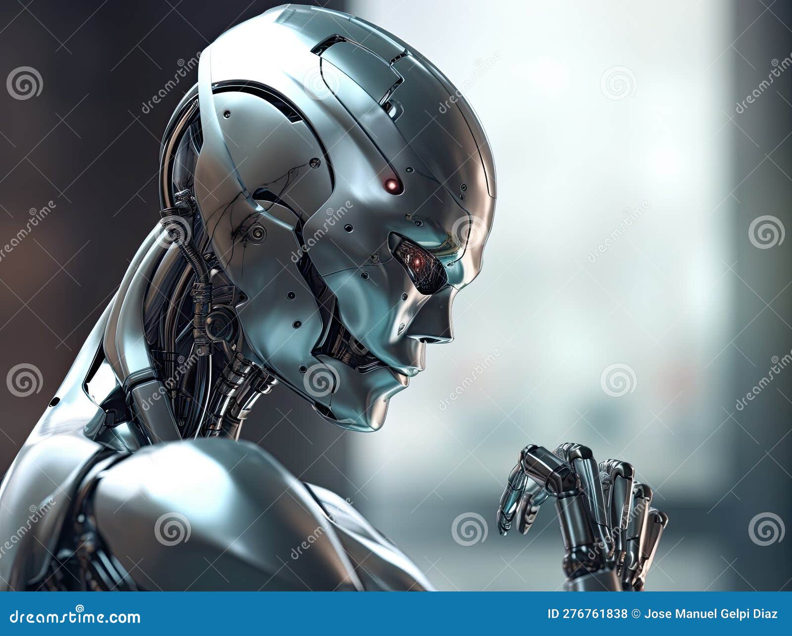 The Future is Already Here. Portrait of Humanized Robot Thinking ...