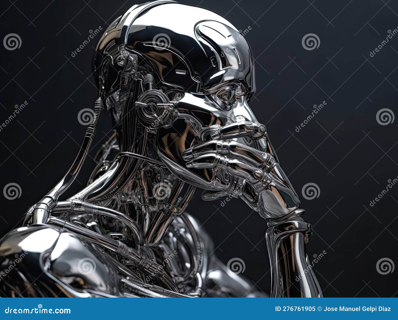 The Future is Already Here. Portrait of Humanized Robot Thinking ...