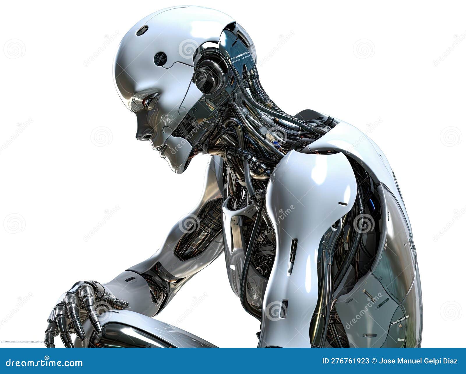 The Future is Already Here. Portrait of Humanized Robot Thinking ...