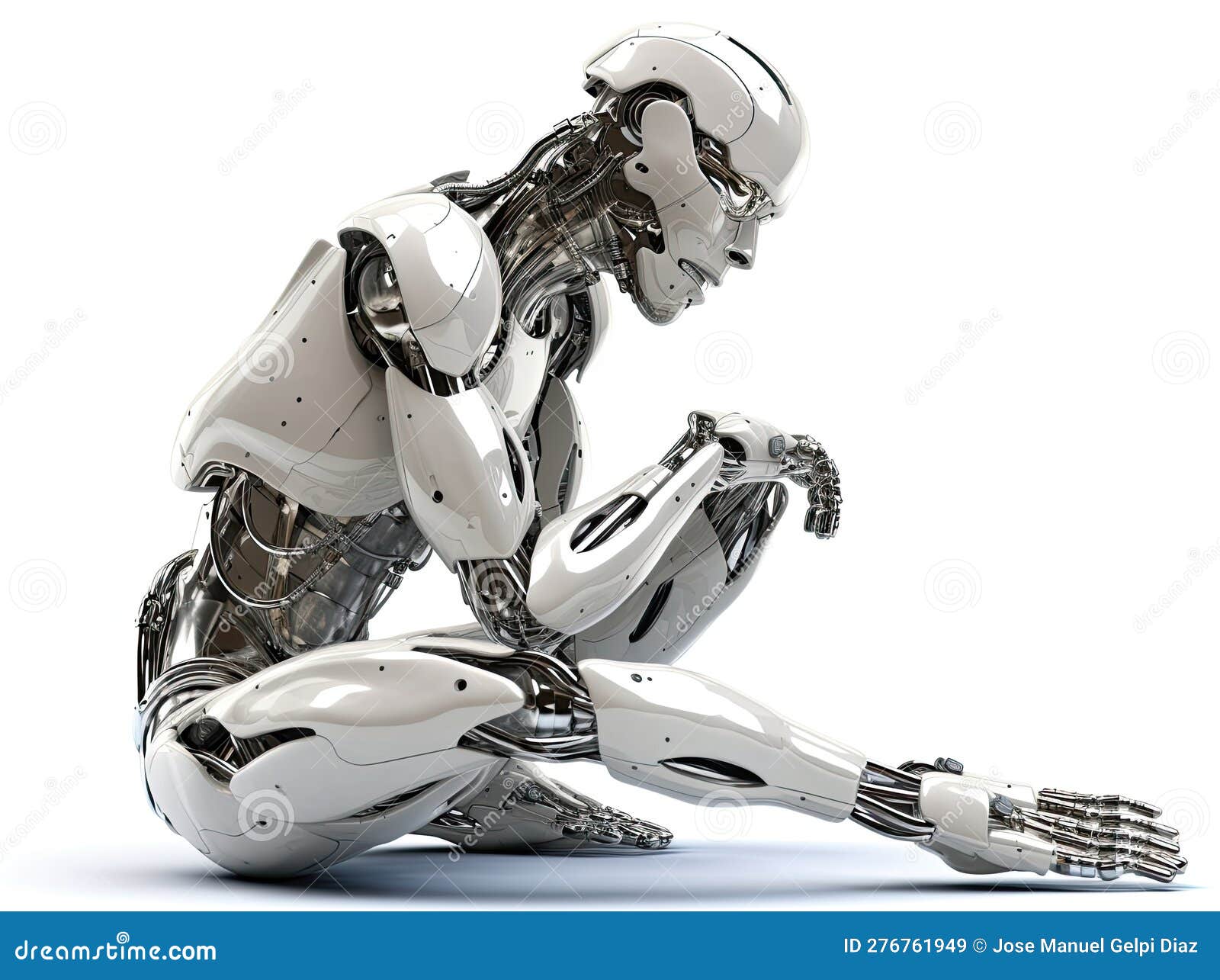 The Future is Already Here. Portrait of Humanized Robot Thinking ...