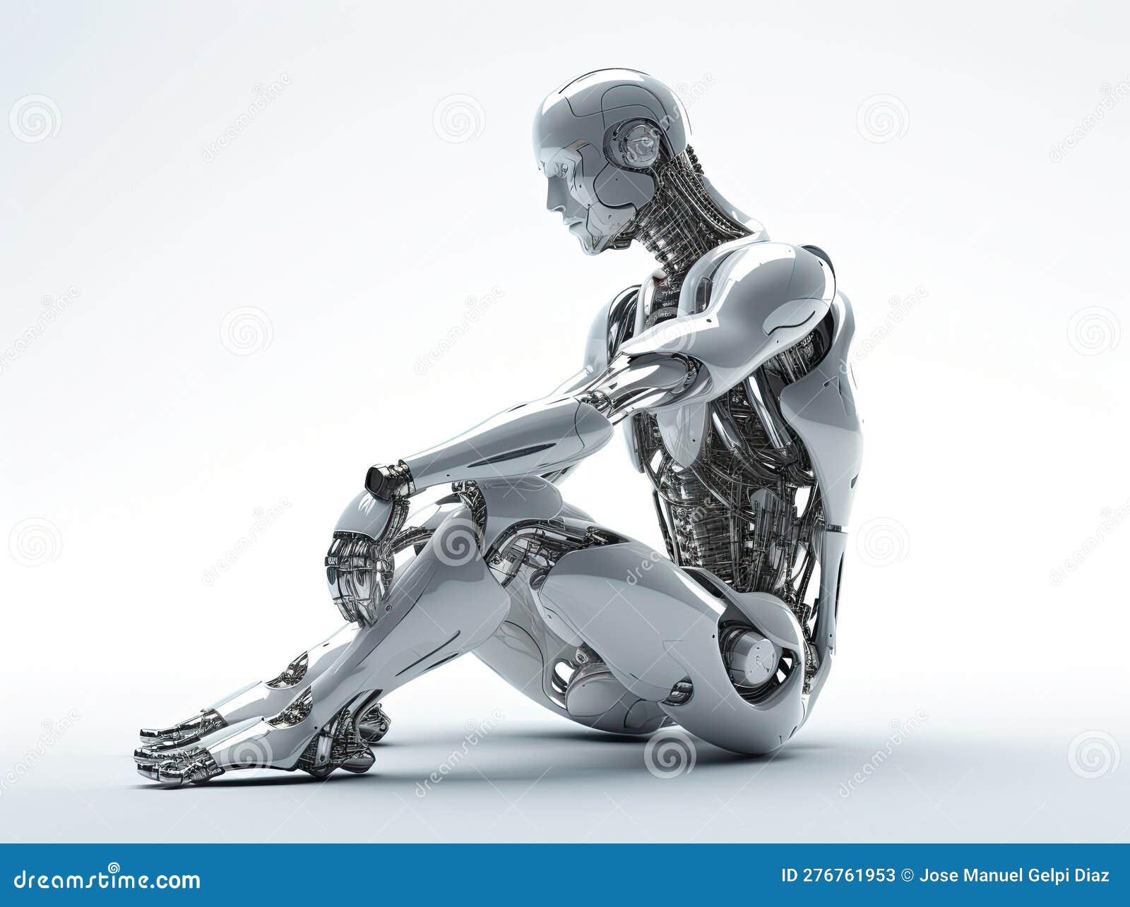 The Future is Already Here. Portrait of Humanized Robot Thinking ...