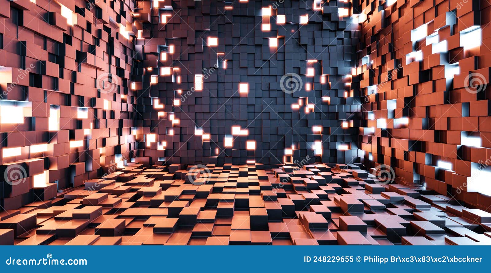 Future Architecture Studio with Bright Red and Blue Led Lights and ...