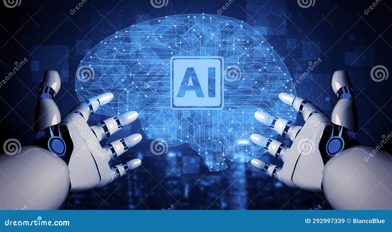 Future Artificial Intelligence Robot and Cyborg. 3D Illustration. Stock ...