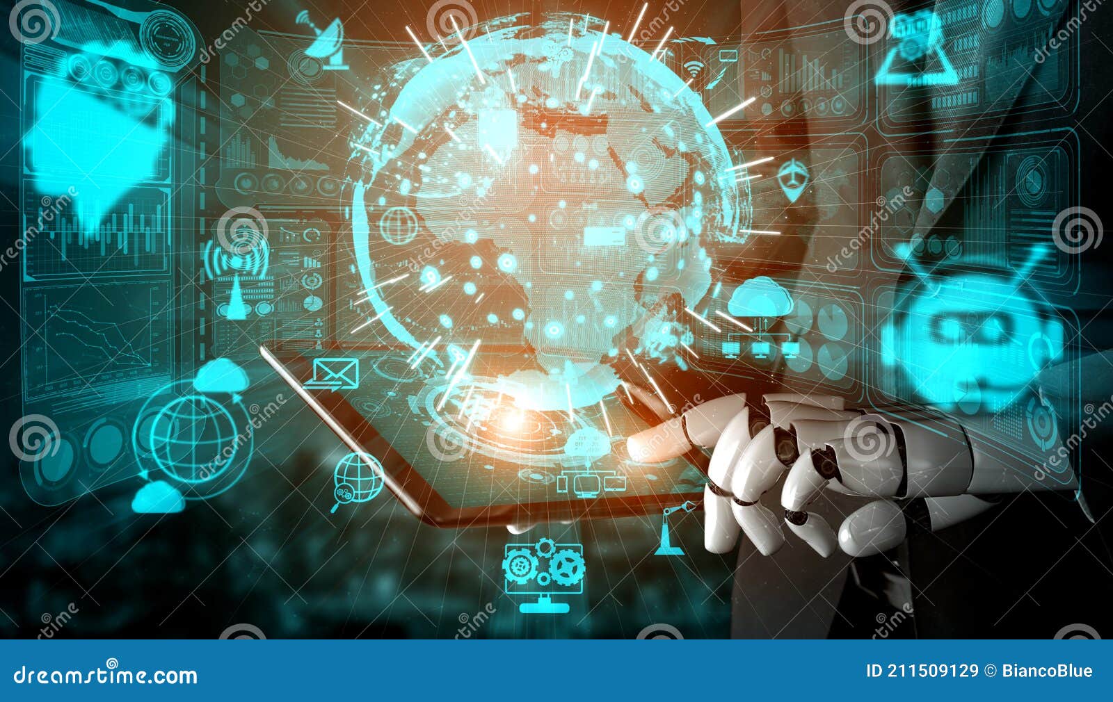 Future Artificial Intelligence Robot and Cyborg. Stock Illustration ...