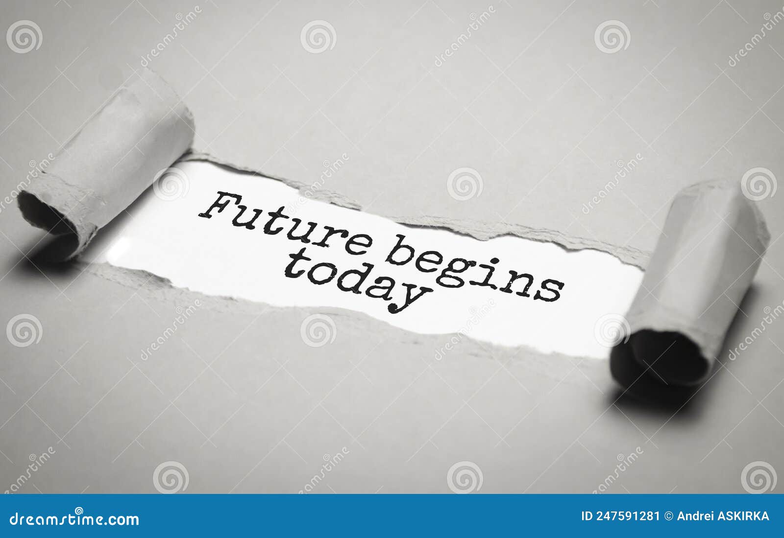 FUTURE BEGINS TODAY - Text on Torn Paper on White Desk in Sunlight ...