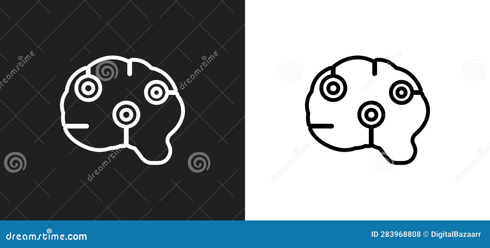 Future Brain Outline Icon in White and Black Colors. Future Brain Flat ...