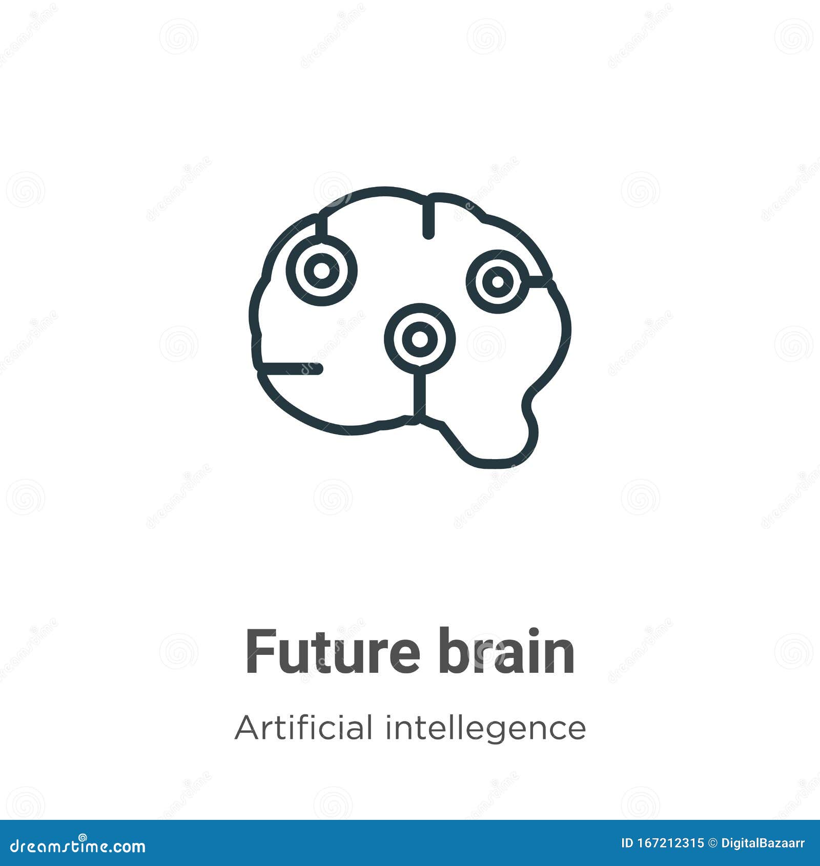 Future Brain Outline Vector Icon. Thin Line Black Future Brain Icon ...