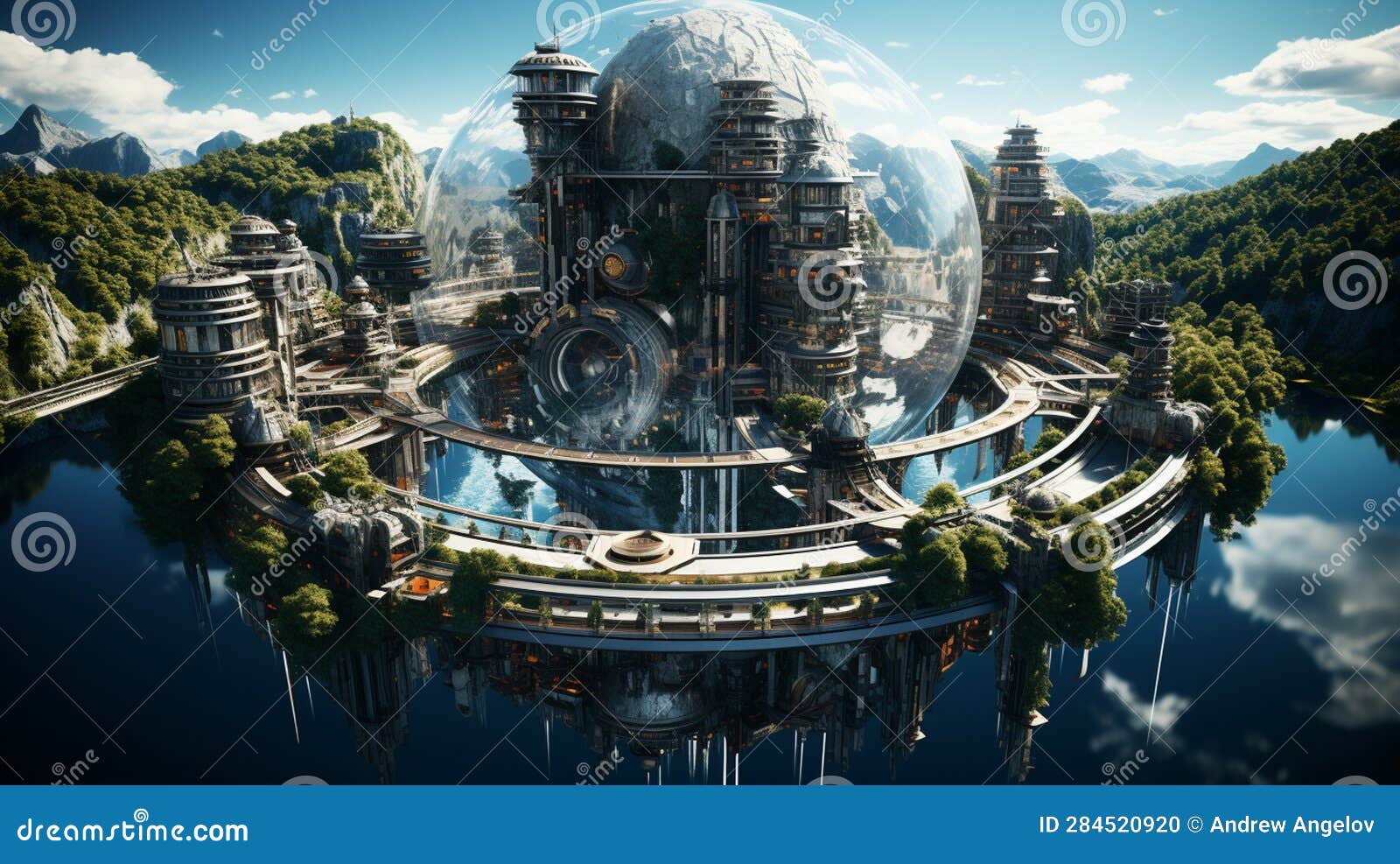 Future City on the Coast.3d Render Generative AI Stock Illustration ...