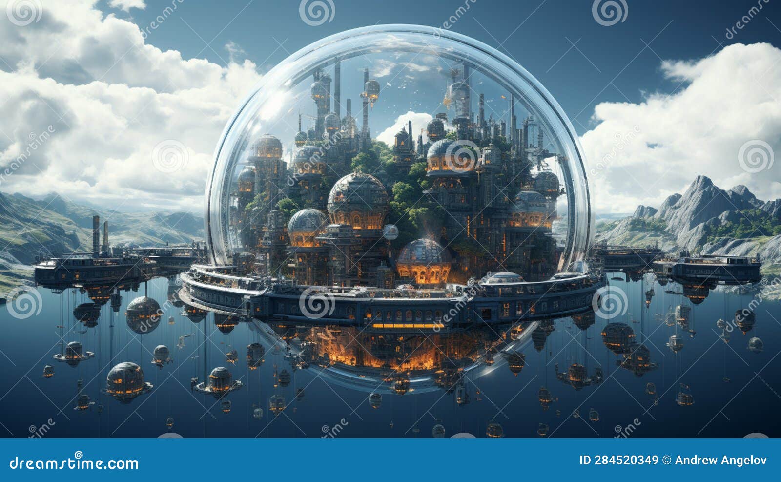 Future City on the Coast.3d Render Generative AI Stock Illustration ...