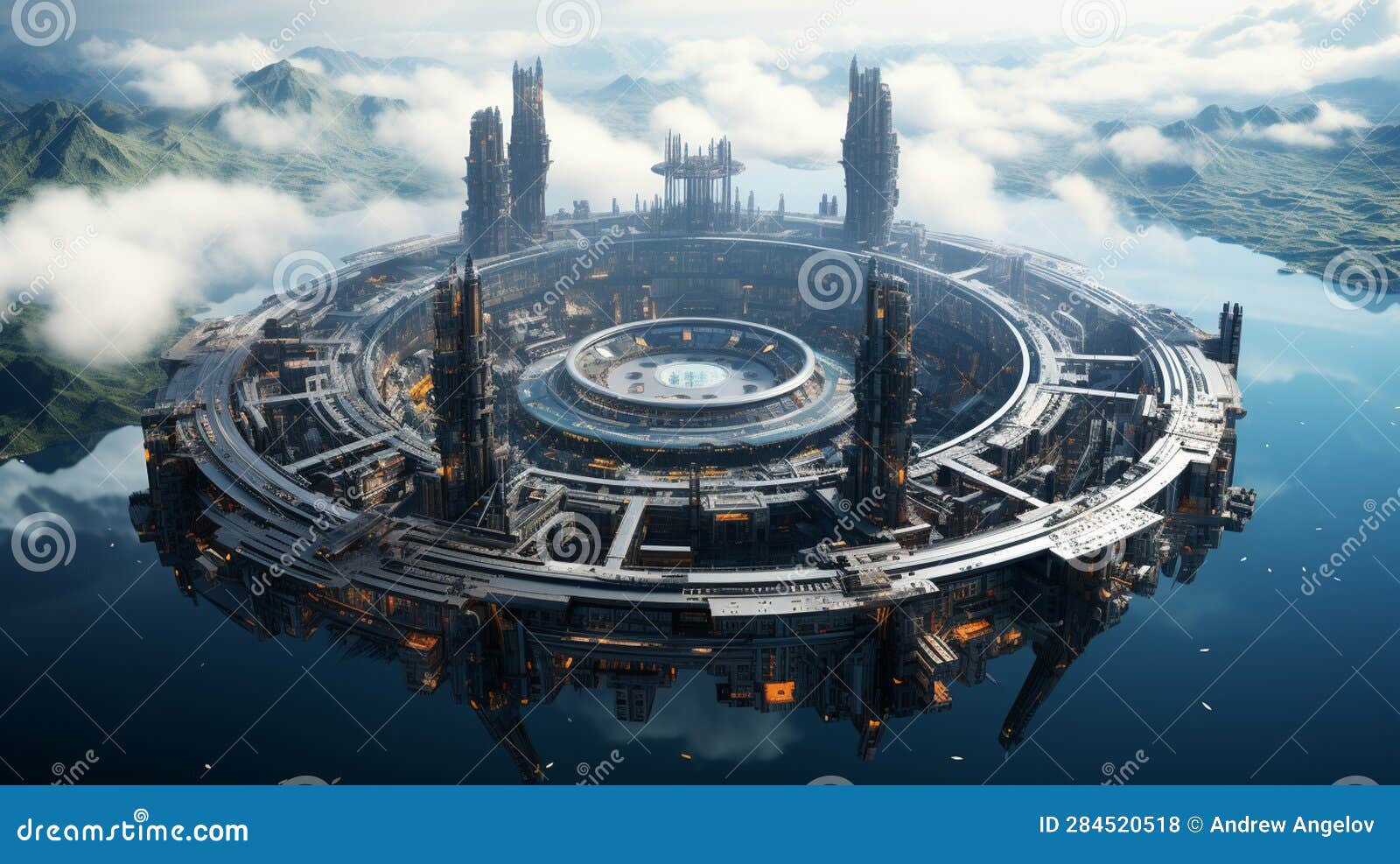 Future City on the Coast.3d Render Generative AI Stock Illustration ...