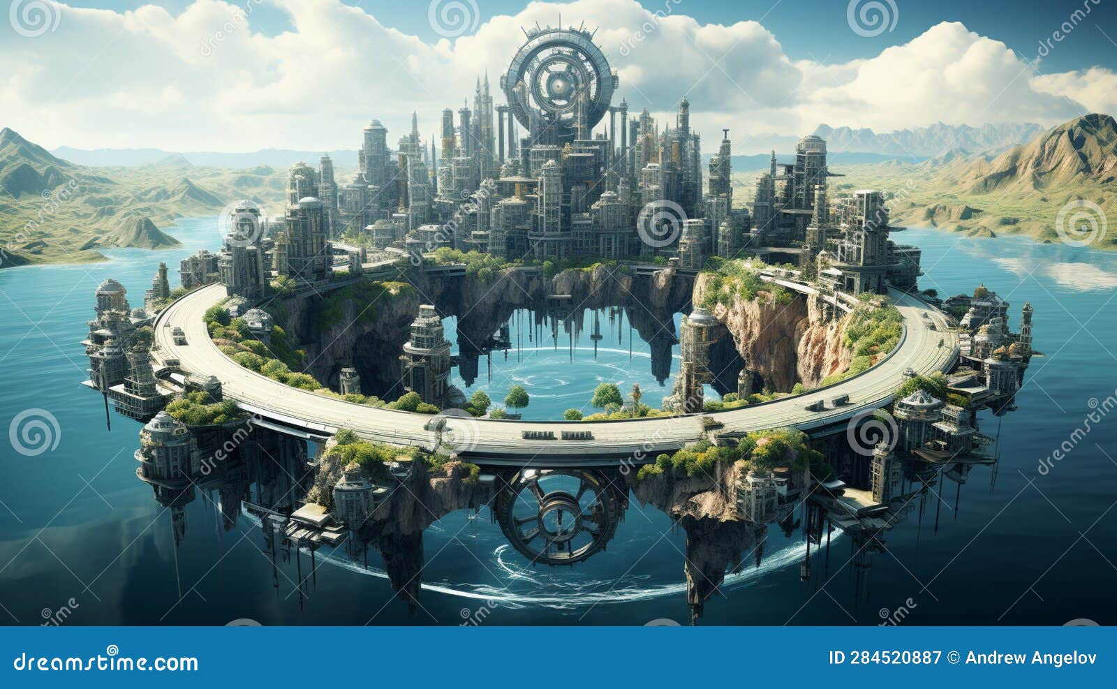 Future City on the Coast.3d Render Generative AI Stock Illustration ...