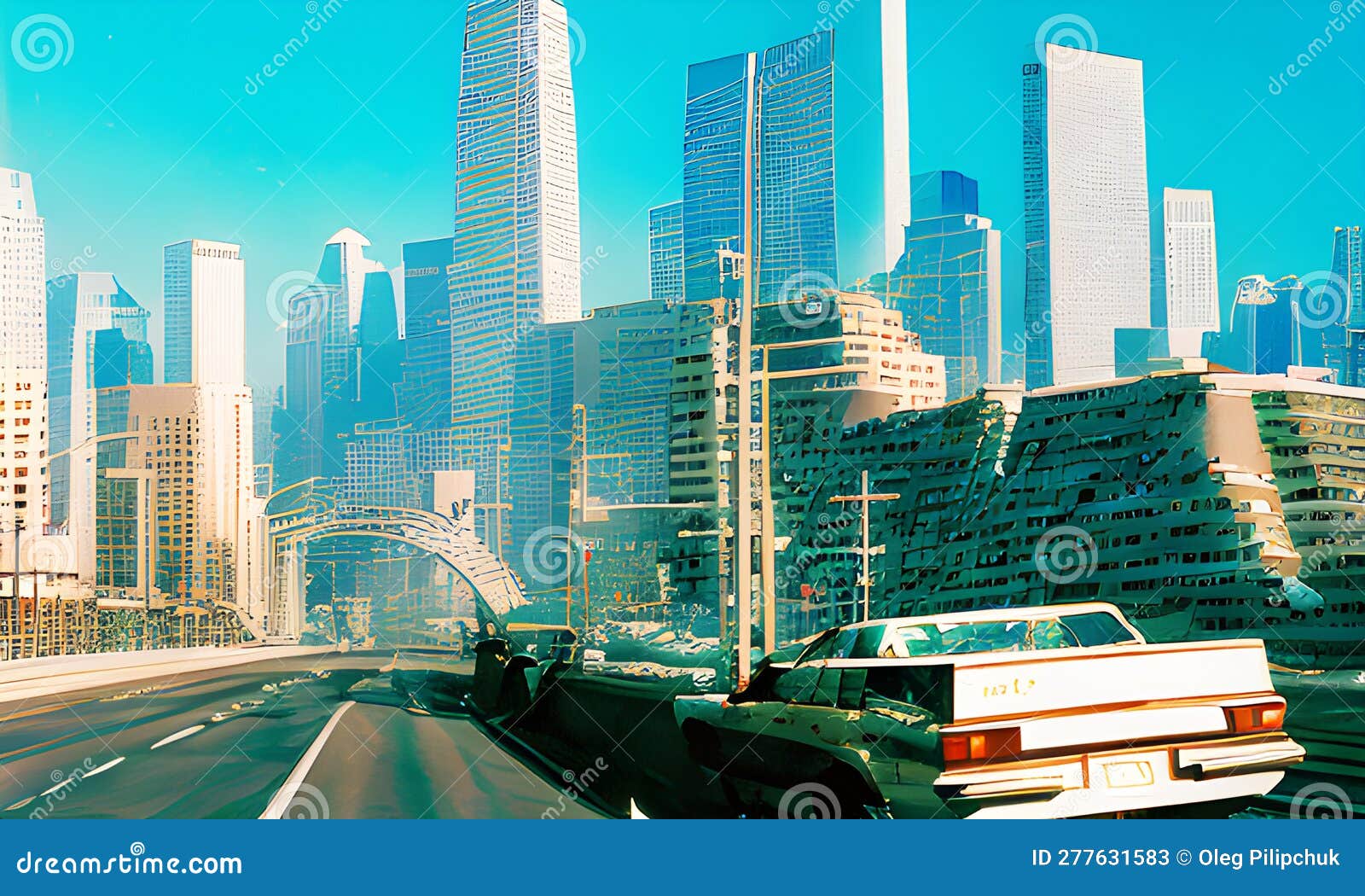 Future City Landscape in Anime Stock Illustration - Illustration of ...