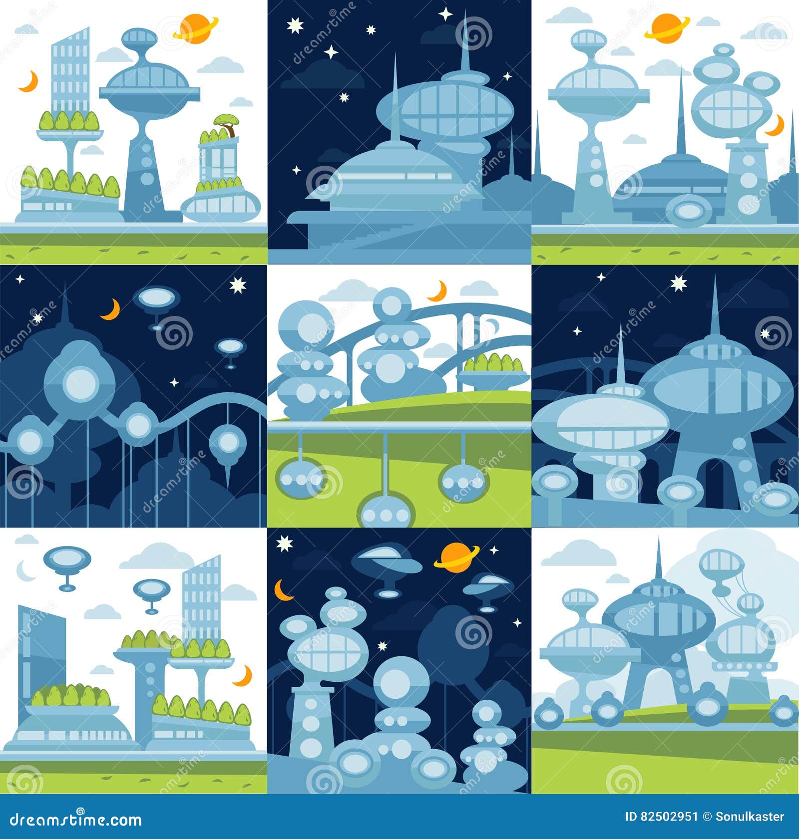 Future City Landscapes Set. Vector Stock Vector - Illustration of cover ...