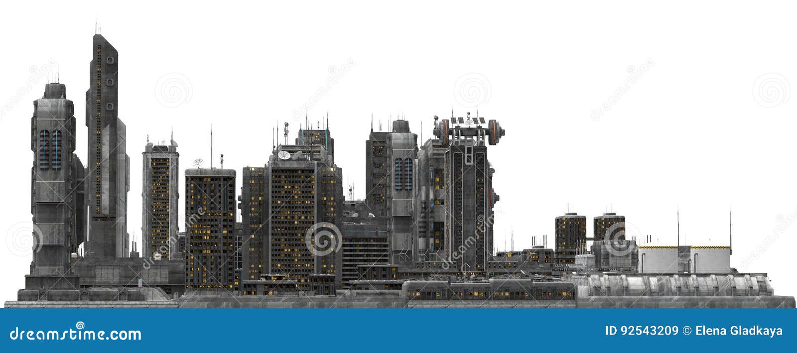 Future Cityscape Isolated on White 3D Illustration Stock Illustration ...