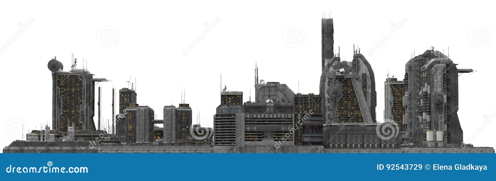 Future Cityscape Isolated on White 3D Illustration Stock Illustration ...