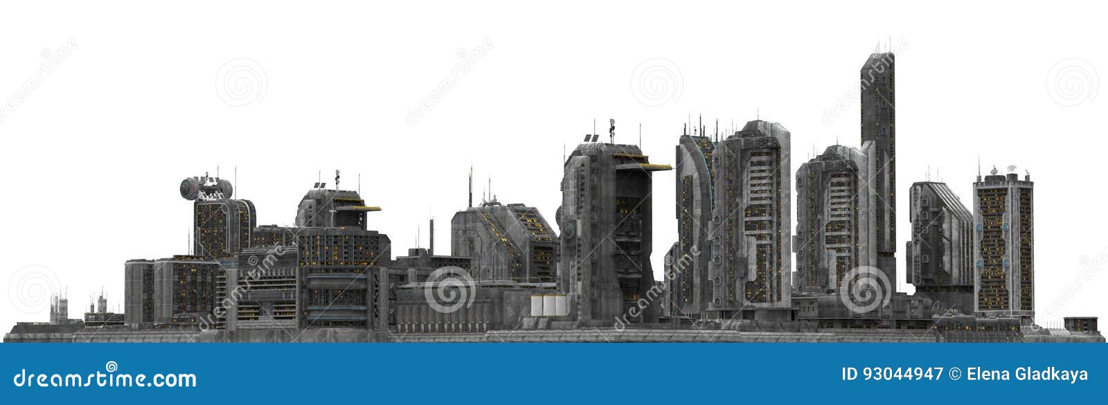 Future Cityscape Isolated on White 3D Illustration Stock Illustration ...