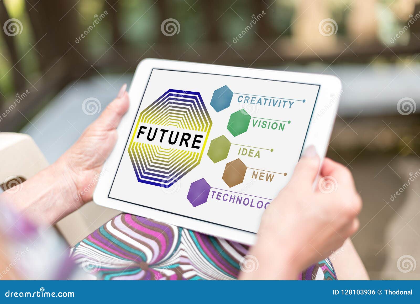Future concept on a tablet stock photo. Image of tablet - 128103936