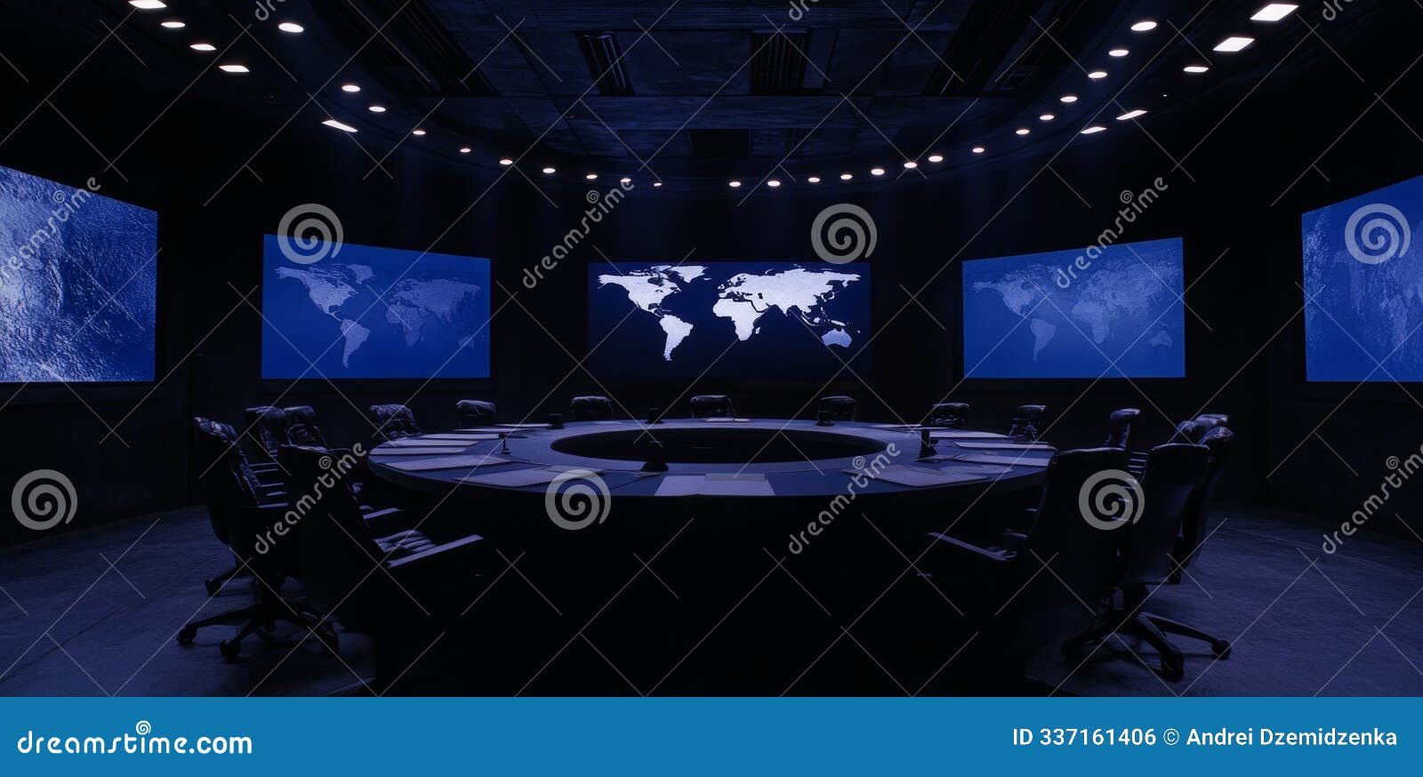 Future Conference Room in a Command Center in 3D Stock Photo - Image of ...