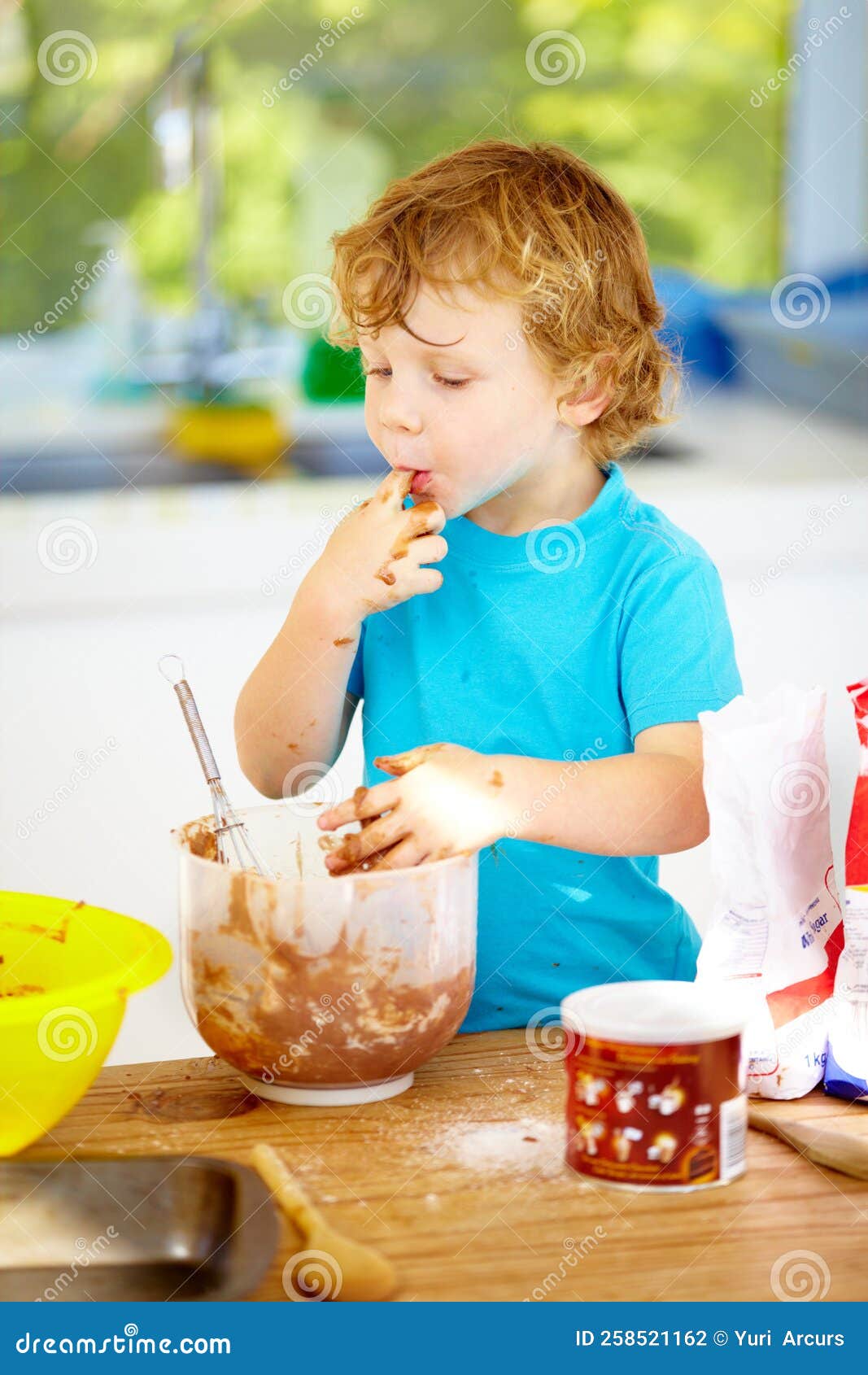 The Future of the Culinary Arts. a Little Boy Covered in Dough and ...