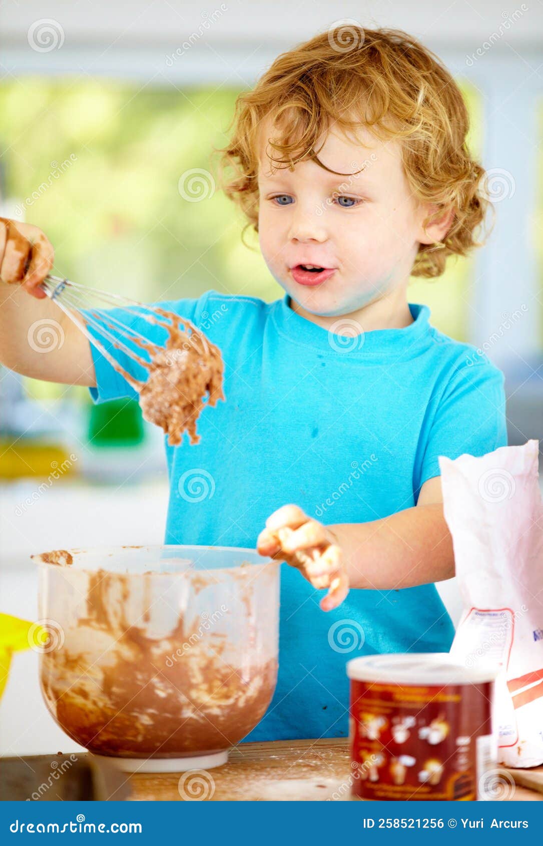 The Future of the Culinary Arts. a Little Boy Covered in Dough and ...