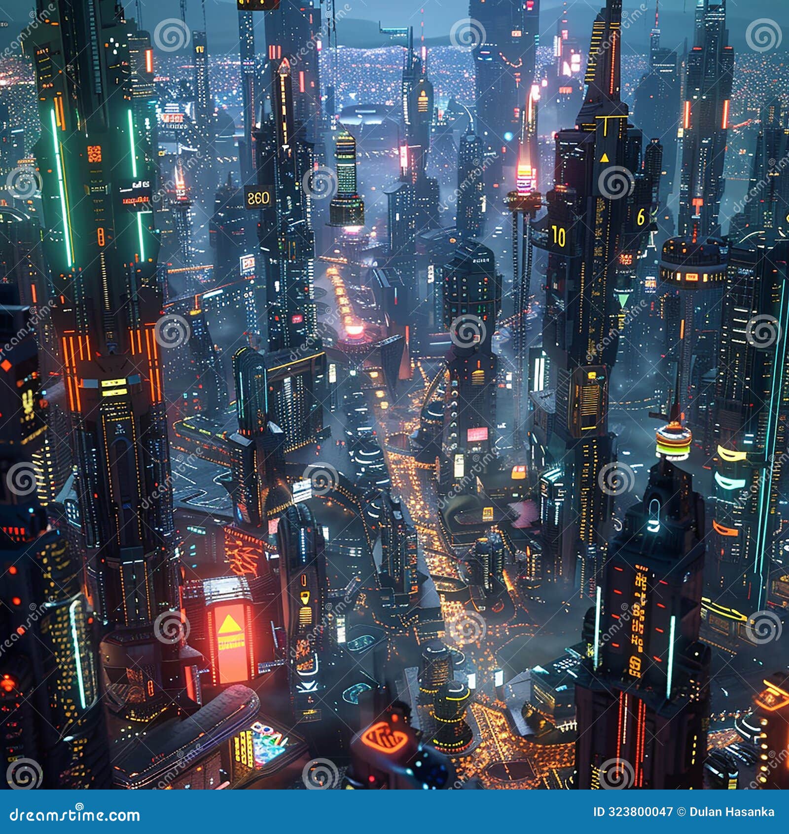 Future Cyber City with Large Technical Building and Lights Stock ...