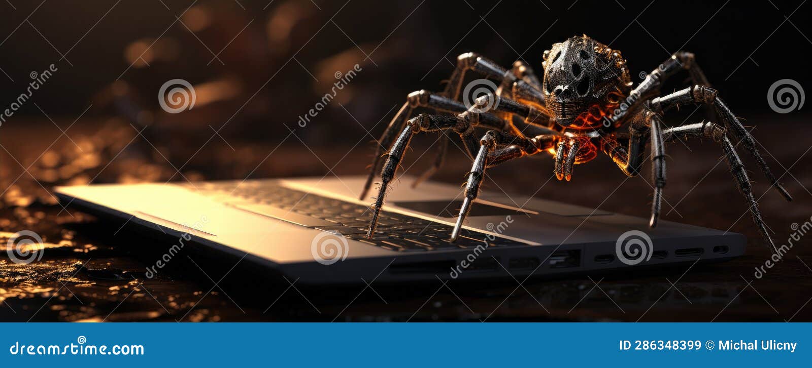 Future of Cyber Microchip Crowling Spider. Network Security System ...