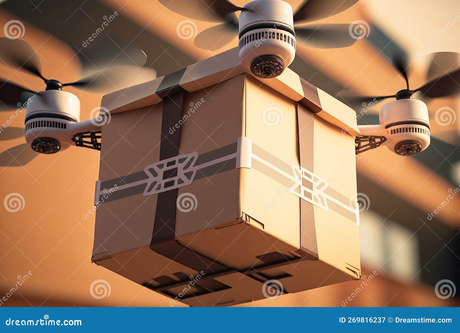 Future Delivery Concept with Drone Carrying a Box in the City Created ...