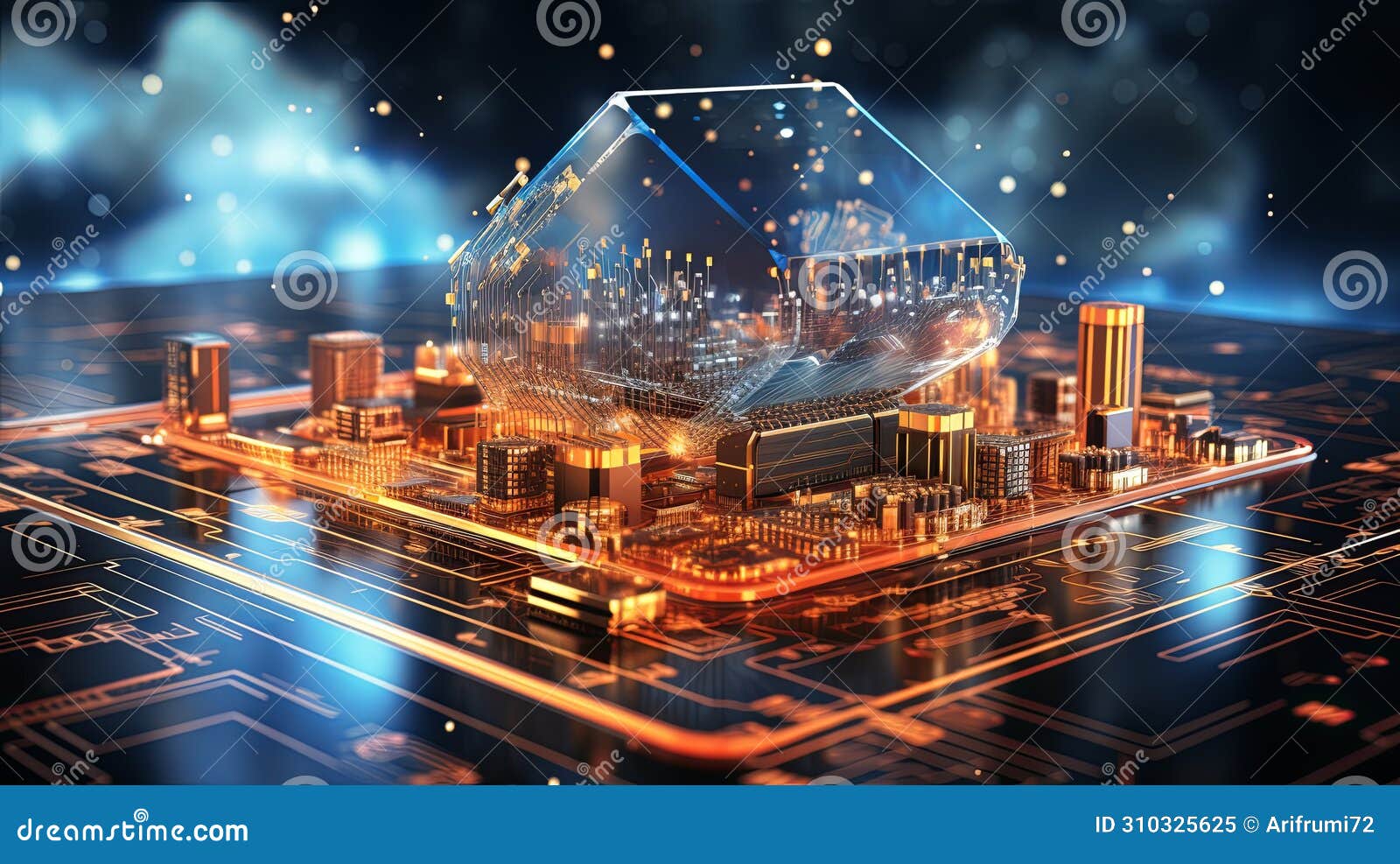 Future Digital Technology Network Background with World Night City Map ...