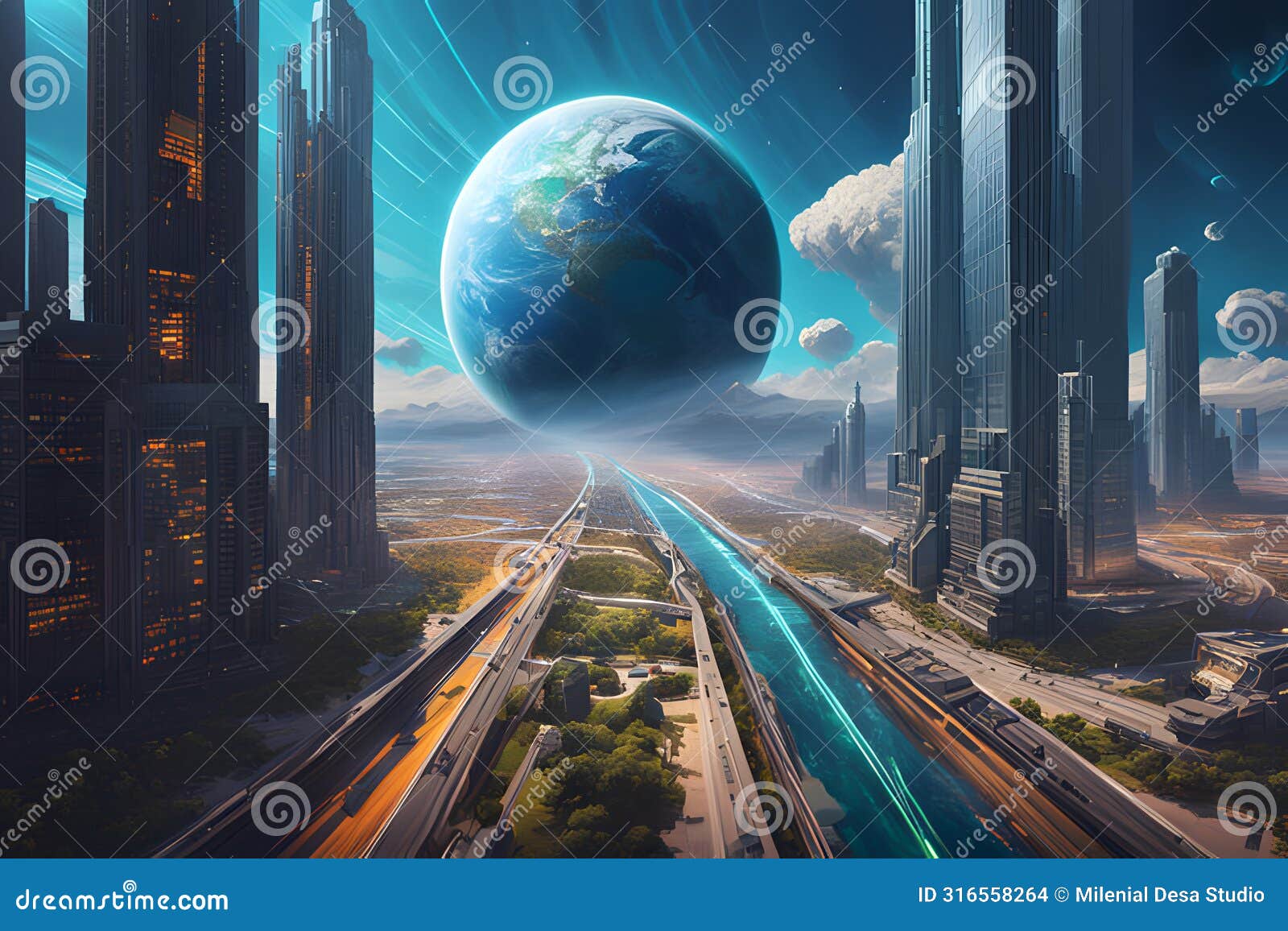 Future Earth Fantasy Illustration Stock Photo - Image of solar, poster ...