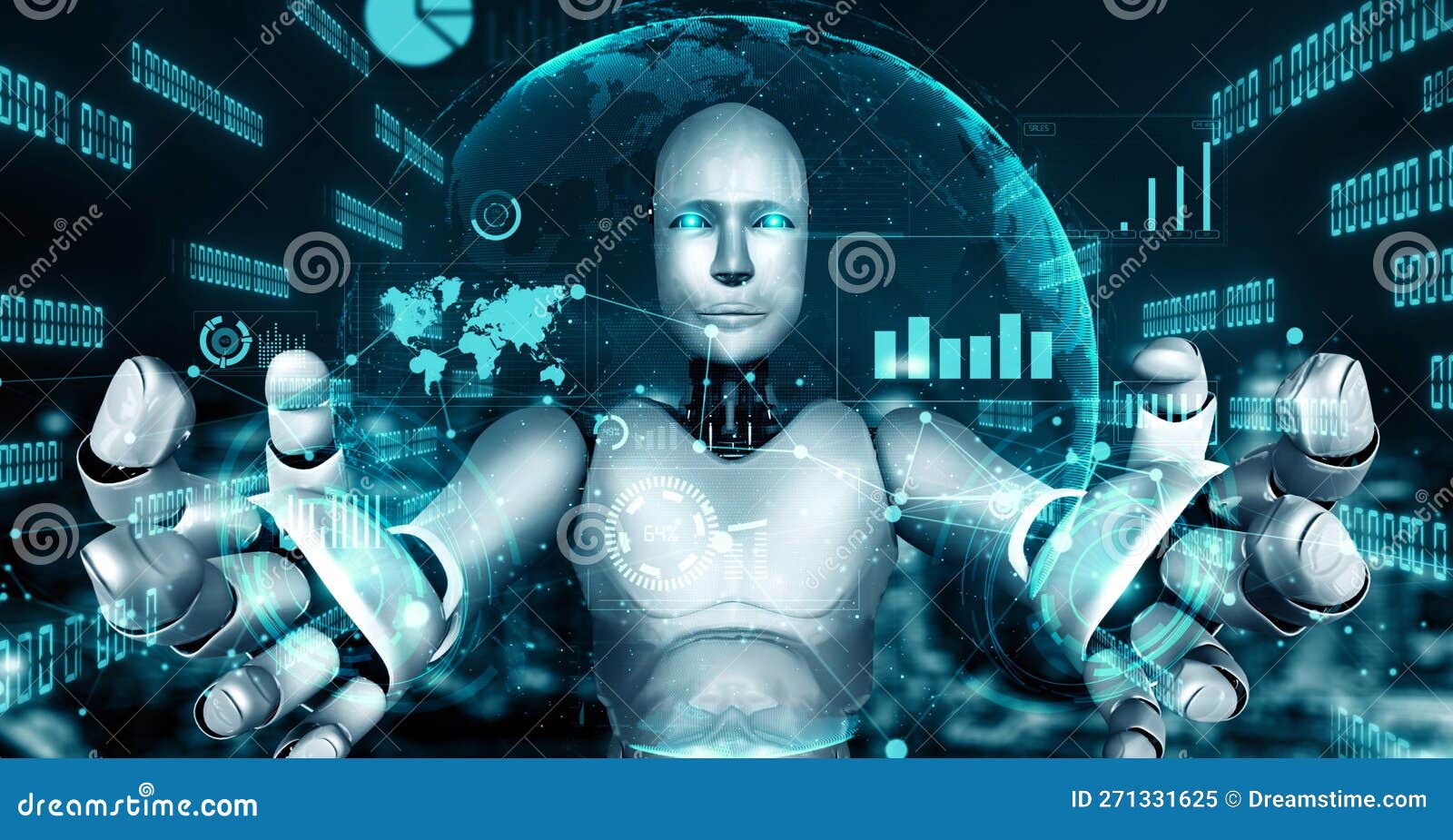 Future Financial Technology Controll by AI Robot Huminoid Uses Machine ...