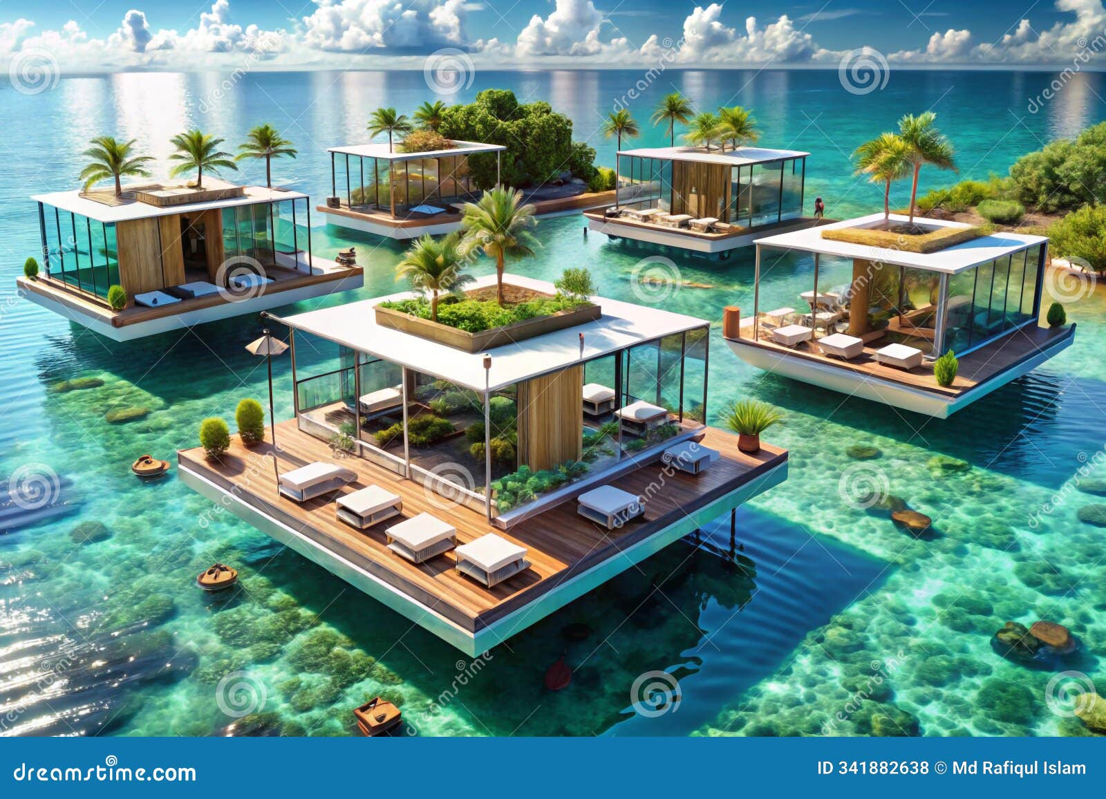 Future Floating Island Resort Stock Illustration - Illustration of ...
