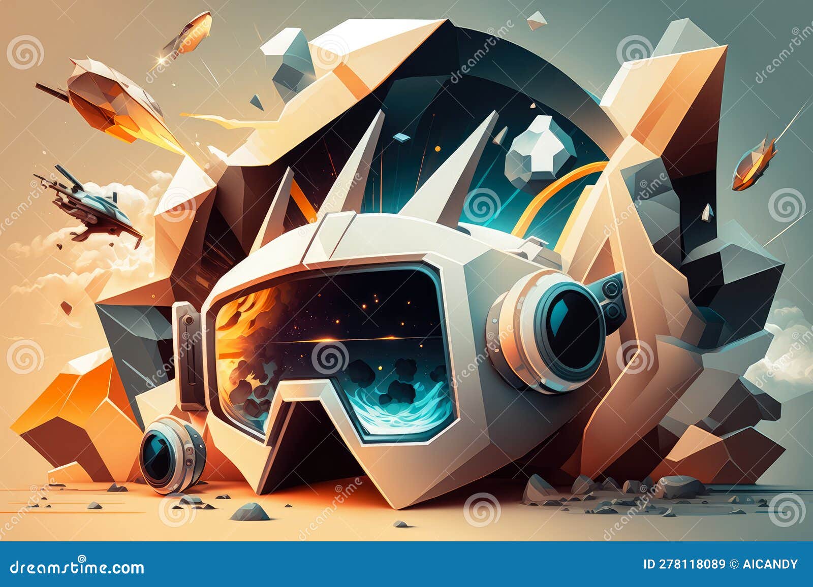 The Future of Gaming Virtual Reality Headset Displaying Futuristic ...