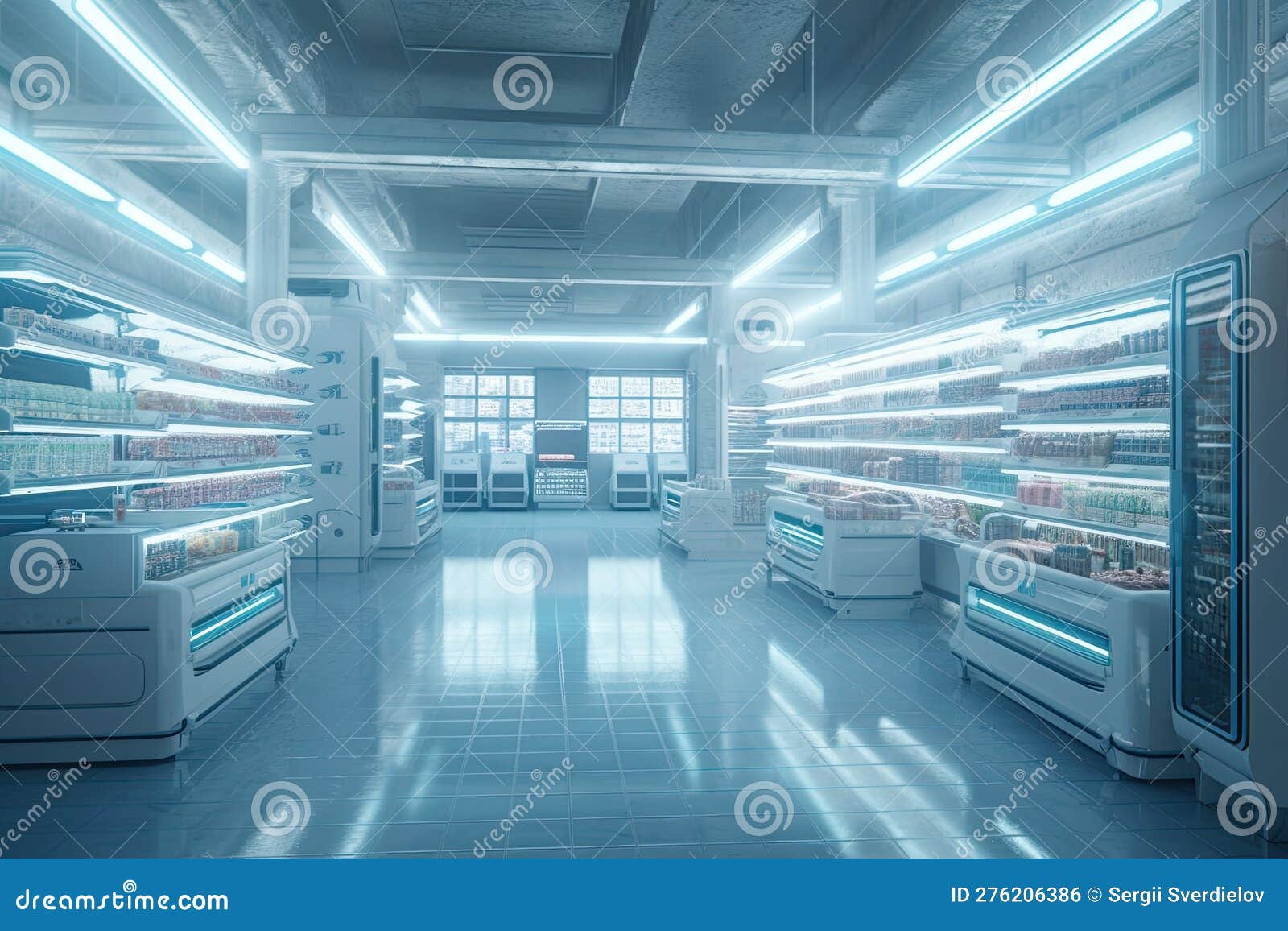 Future of Grocery Shopping with a Modern Supermarket Interior, Equipped ...