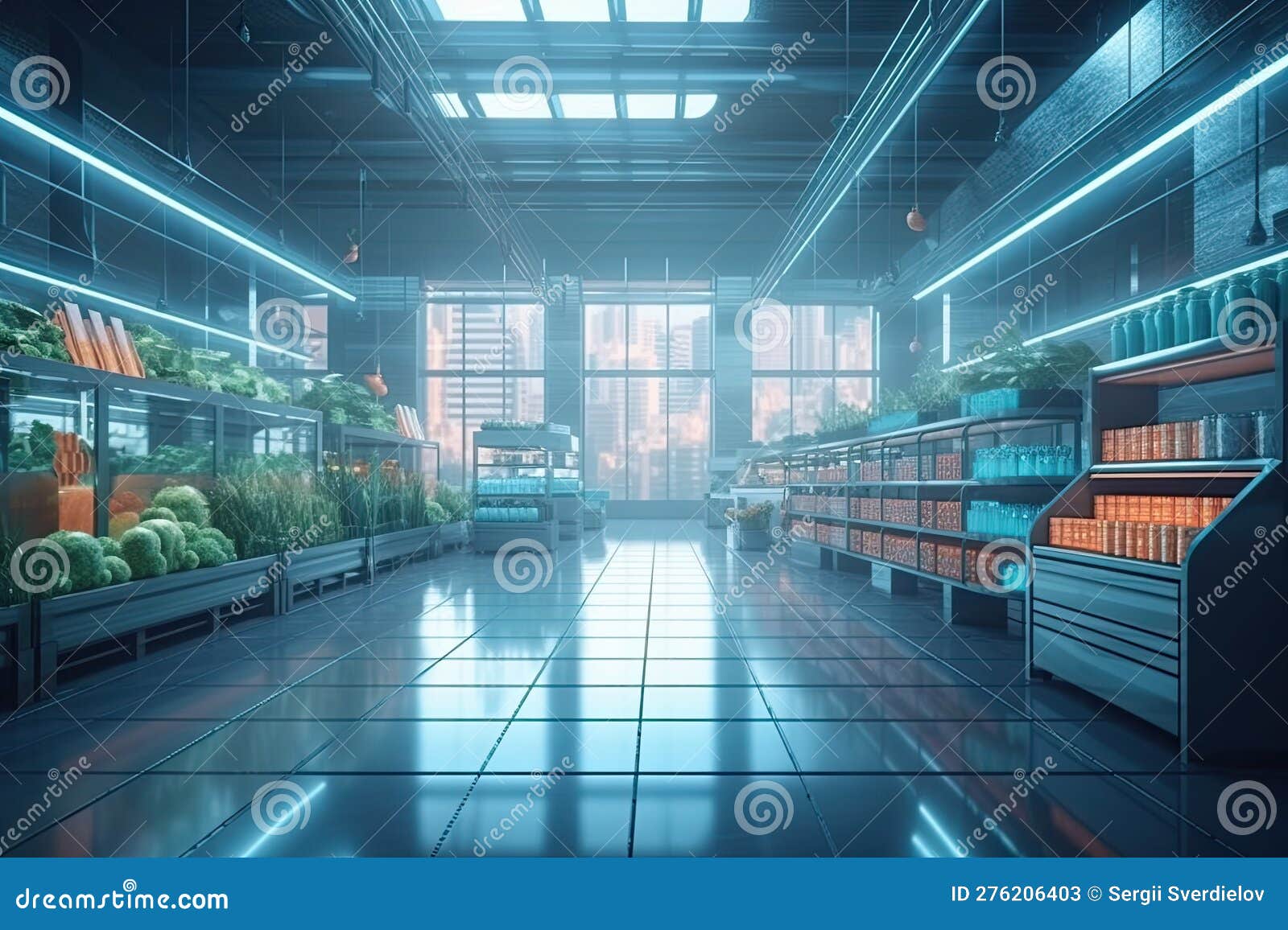 Future of Grocery Shopping with a Modern Supermarket Interior, Equipped ...