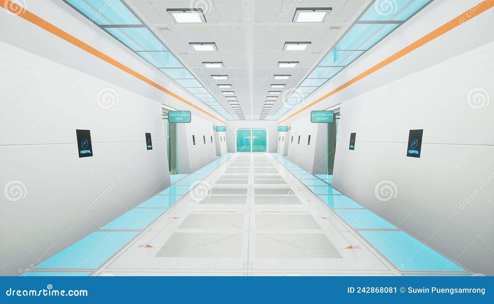 Future Hospital Hallway in Metaverse Concept, 3d Render Stock ...