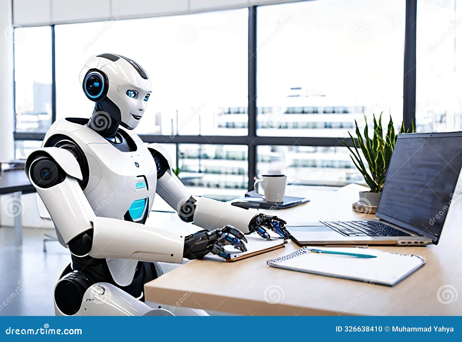 Future Humanoid Robot Doing Office Work Stock Illustration ...