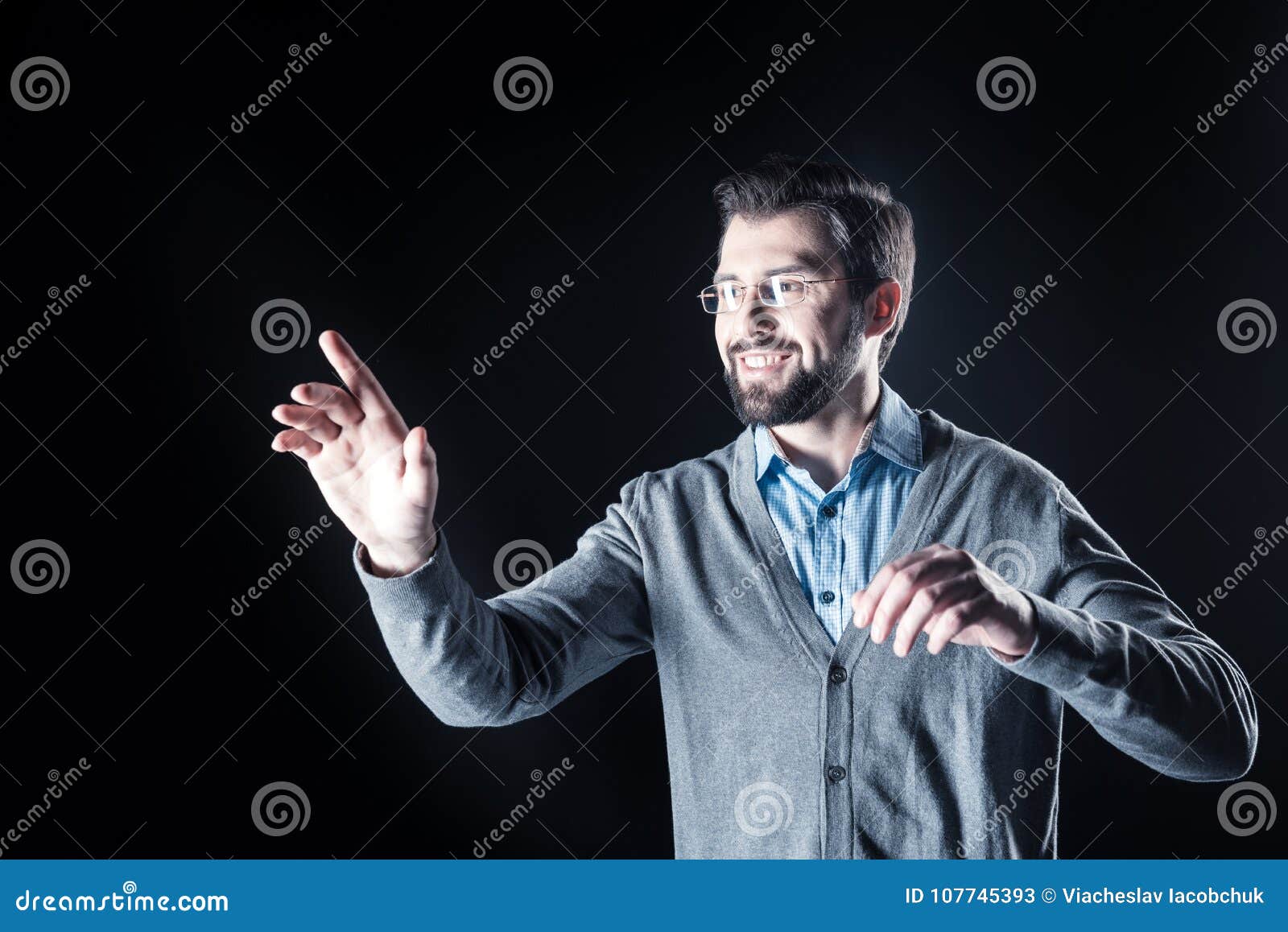 Happy Positive Man Using Progressing Technology Stock Image - Image of ...