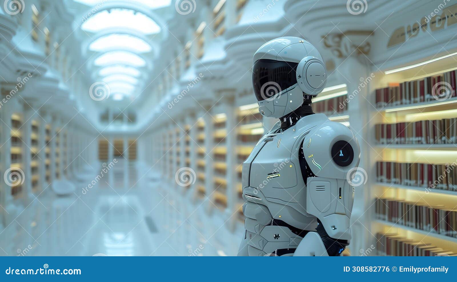 Future Library with Humanoid Robots Offering Assistance Stock Photo ...