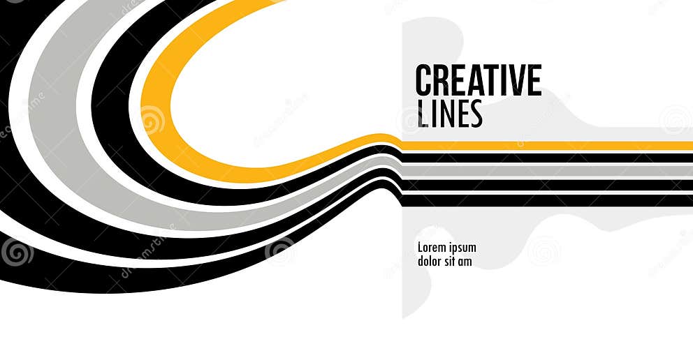 Future Lines in 3D Perspective Vector Abstract Background, Black and Yellow Linear Composition ...