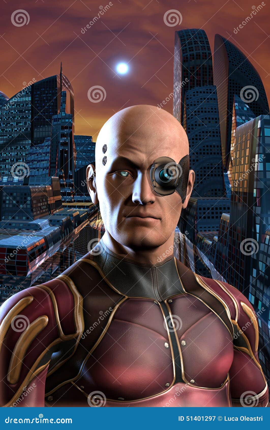 Future man and city stock illustration. Illustration of artwork - 51401297