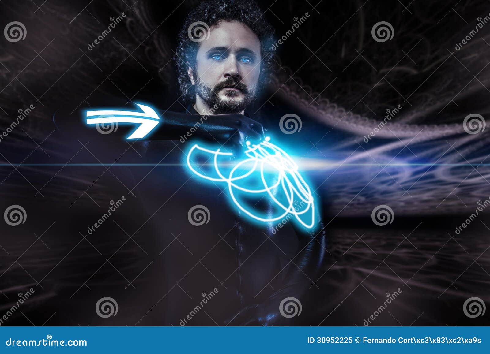Future Man, Science Fiction Image, Warrior with Neon Shield Stock Image ...