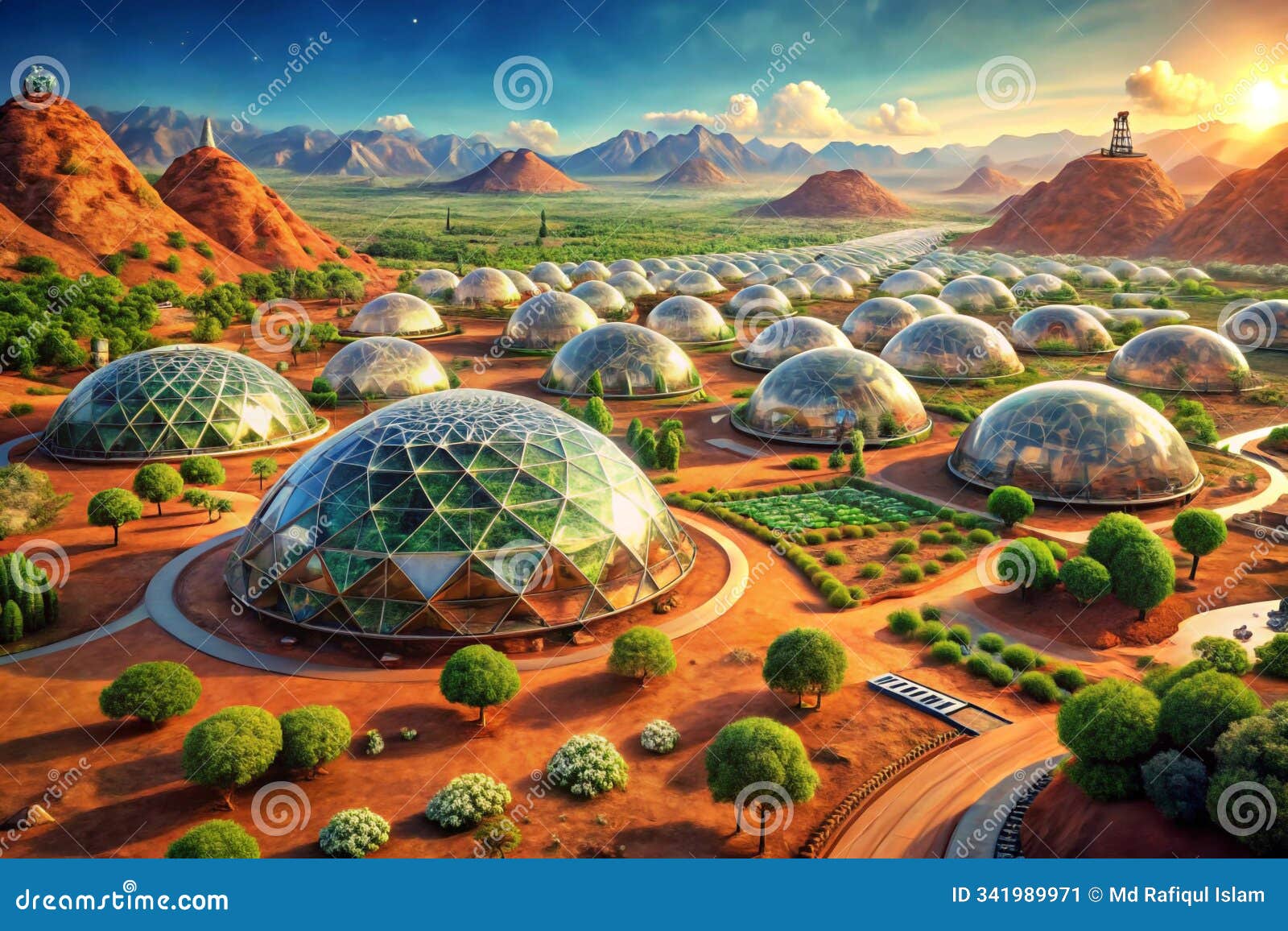 Future Mars Colonization Landscape Stock Illustration - Illustration of ...