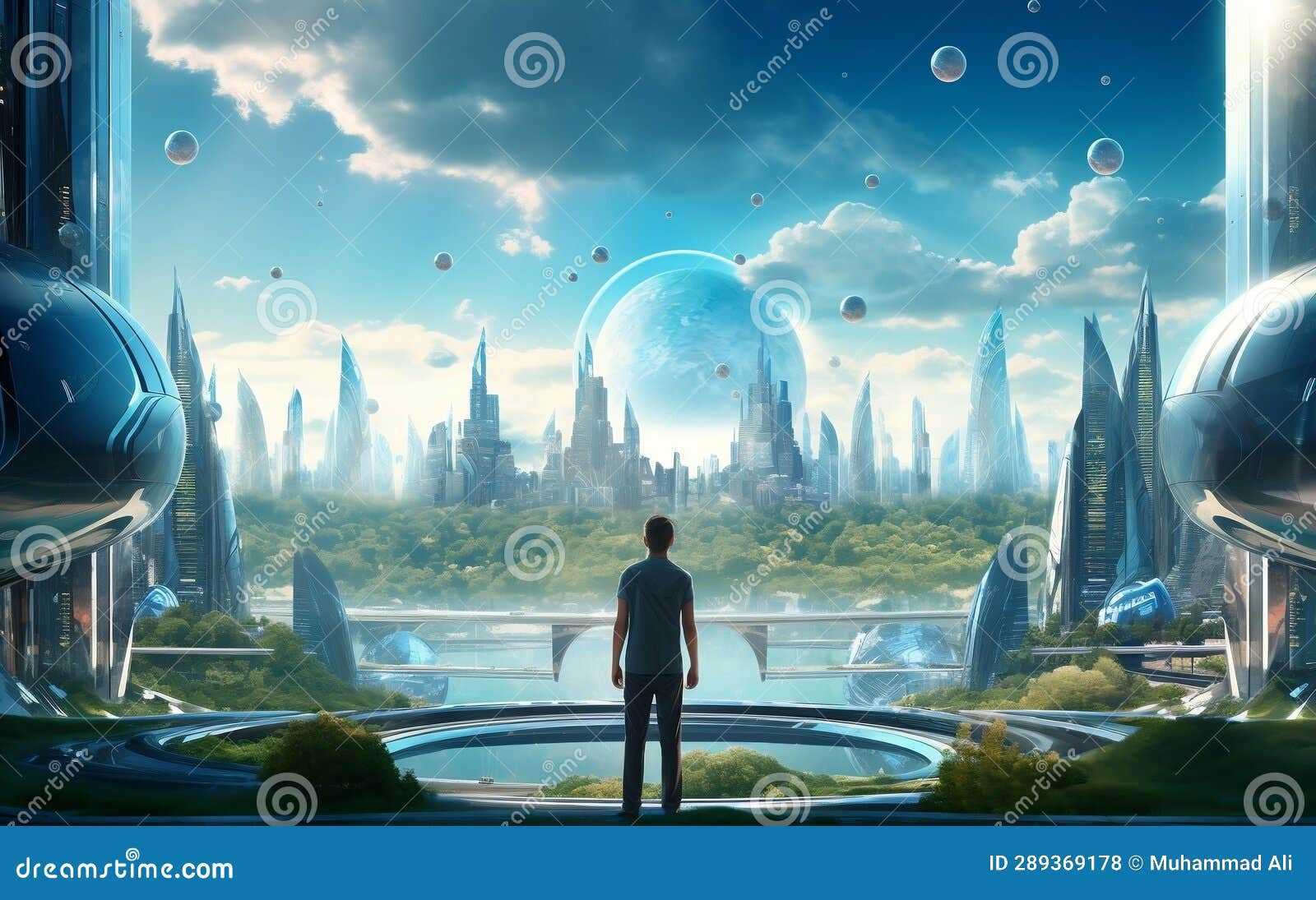 Future Metropolis Explorer. Generative AI Stock Illustration - Illustration of background, world ...