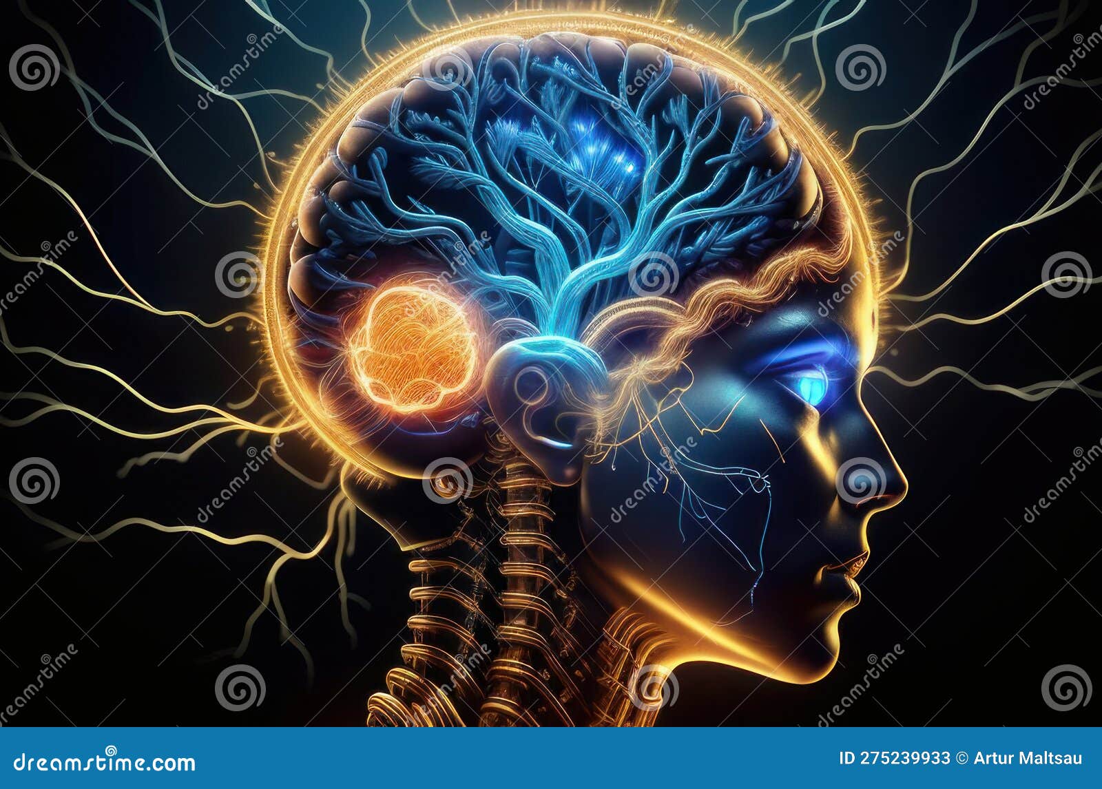 Future Mind Human and Artificial Intelligence Merge. Concept of Man of ...