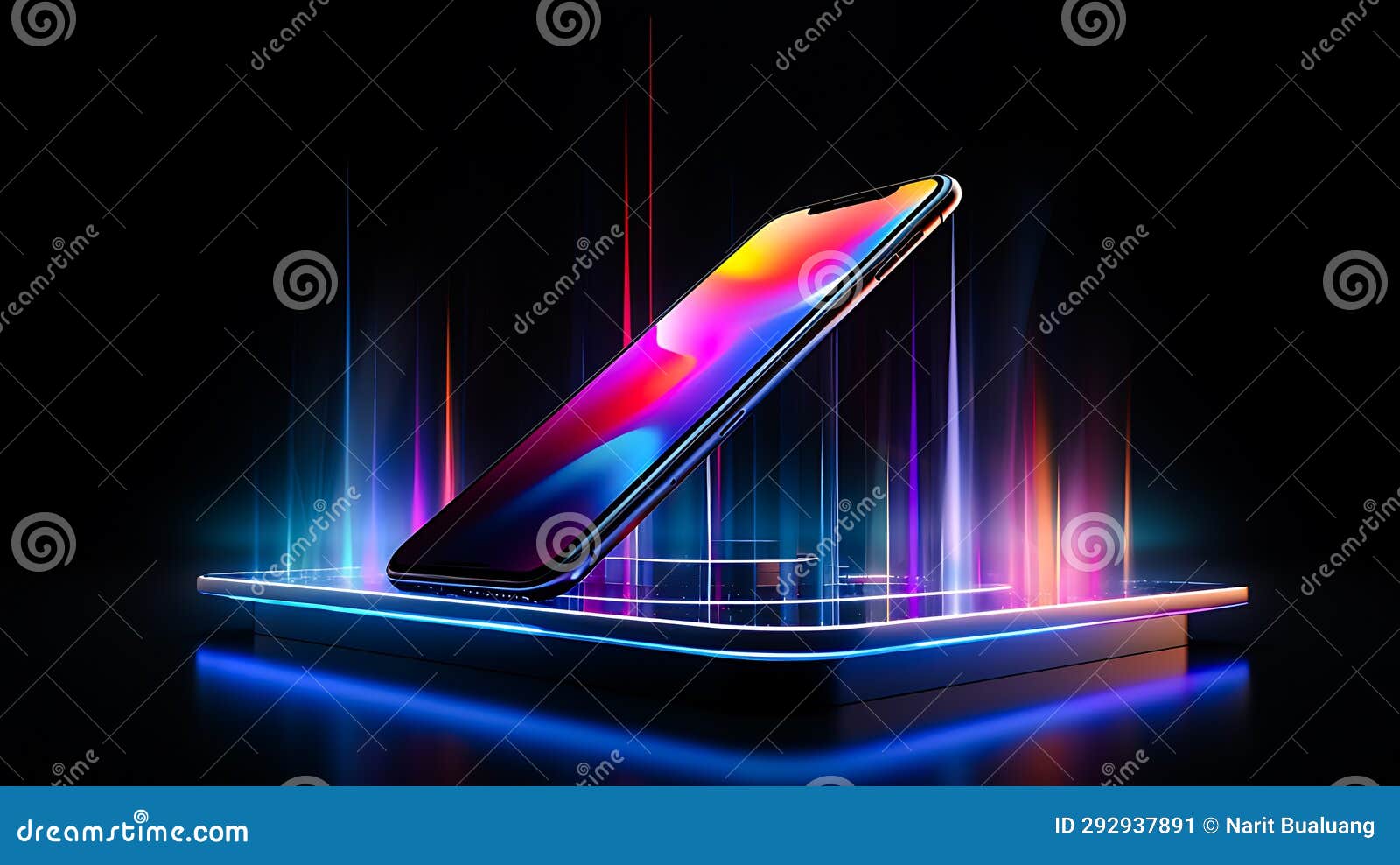 Future Mobile Phone Showing on Dark Background Stock Illustration ...