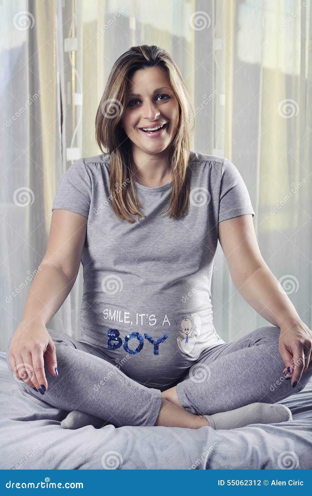 Future Mommy Smiling and Showing Happiness because of Pregnancy Stock ...