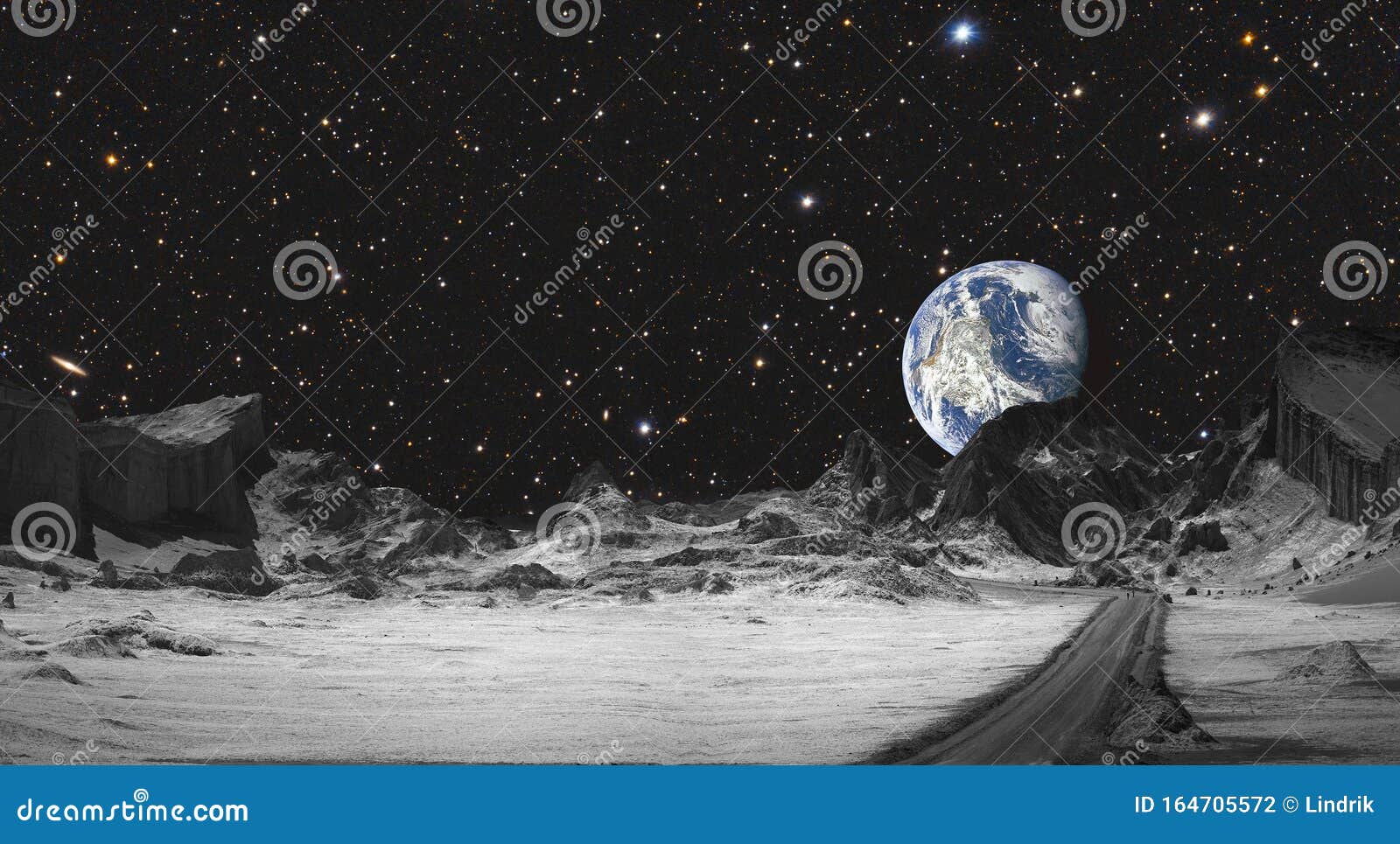 Future, Moon Road Overlooking Planet Earth Stock Photo - Image of ...
