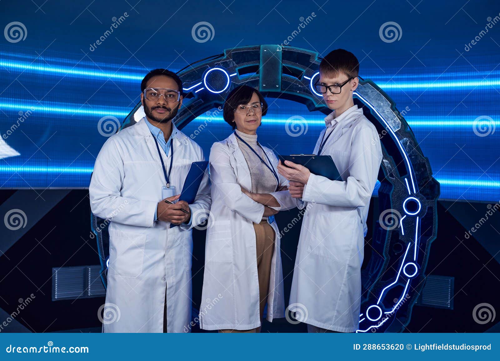 Future-oriented Multiethnic Scientists Looking at Stock Photo - Image ...
