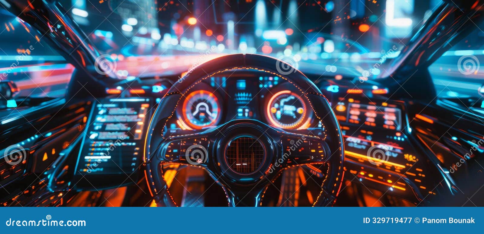 Future Race Car Cockpit View with Advanced Digital Displays and ...