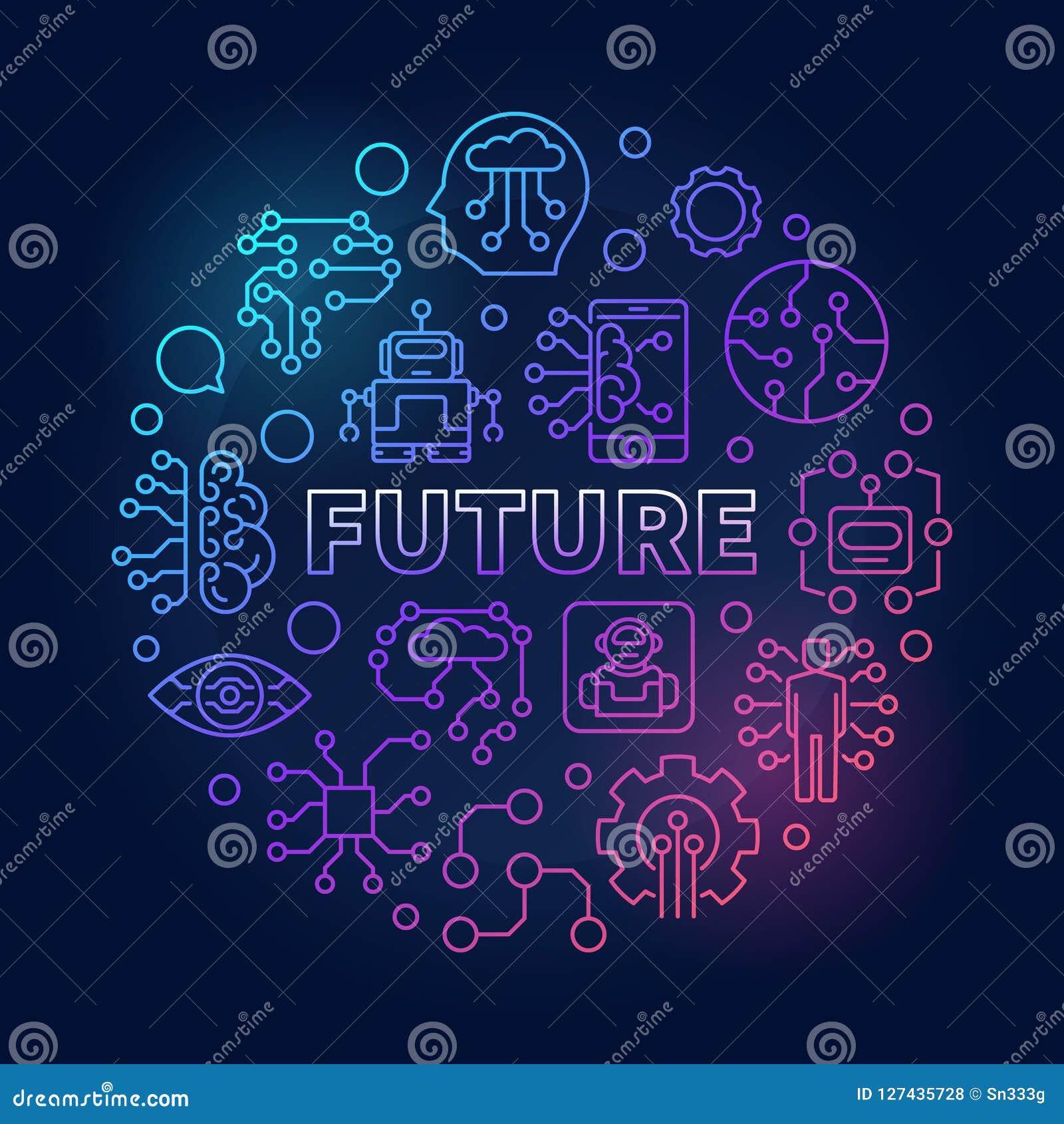 Future Round Vector Colored Illustration in Thin Line Style Stock ...